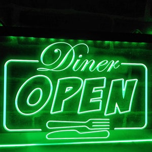 Diner Restaurant Open Illuminated LED Neon Sign Food Bar Takeaway Light ...