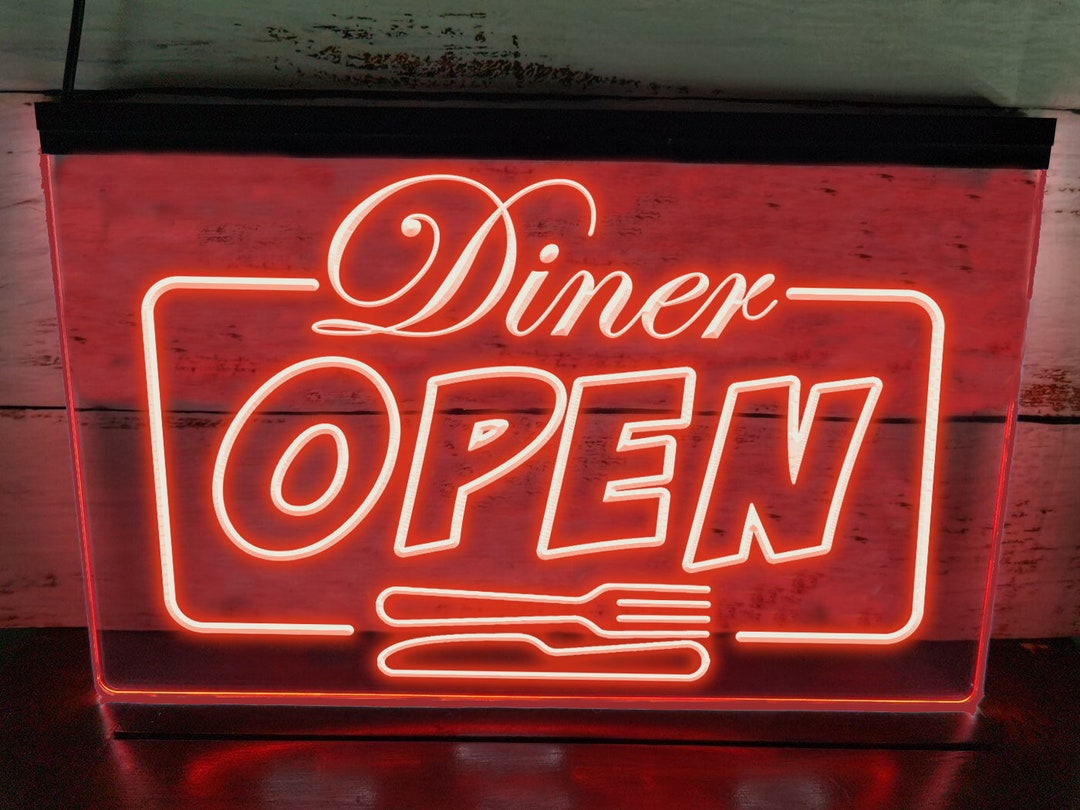 Diner Restaurant Open Illuminated LED Neon Sign Food Bar Takeaway Light ...