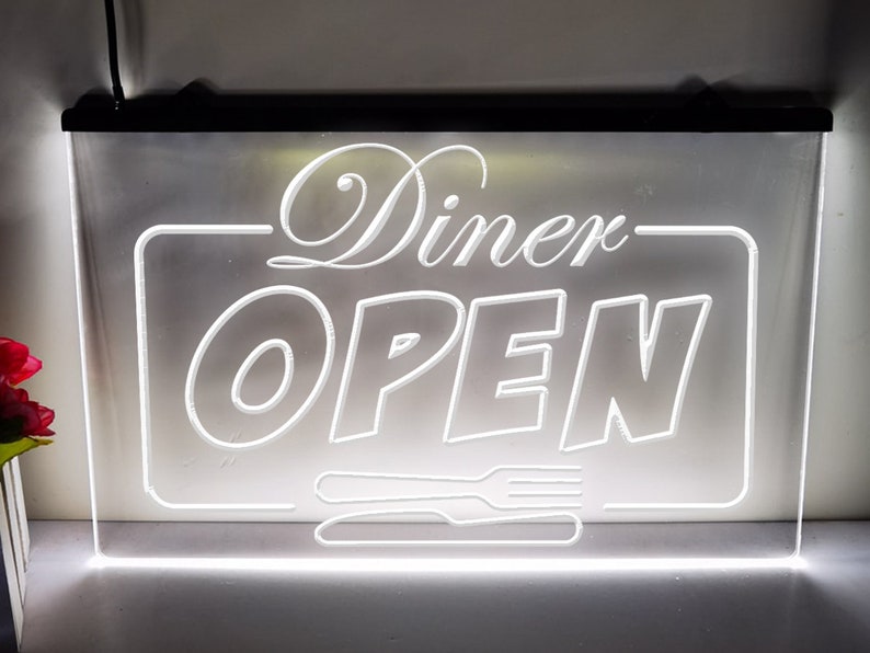Diner Restaurant Open Illuminated LED Neon Sign Food Bar Takeaway Light ...