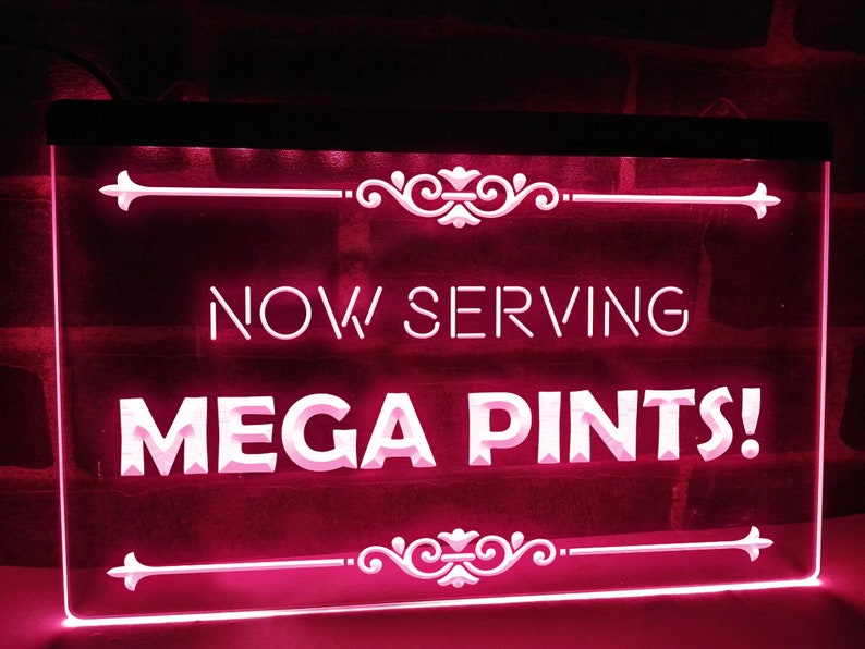 Now Serving Mega Pints LED Neon Sign Illuminated Bar Signs | Etsy