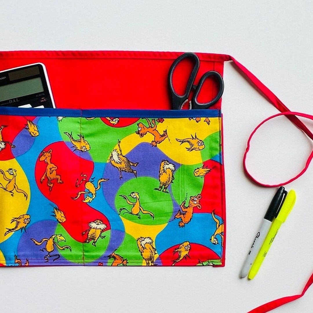 Ready to Ship. Wacky Cat Hat Lorax Print. Reversible Half Apron. 6 ...