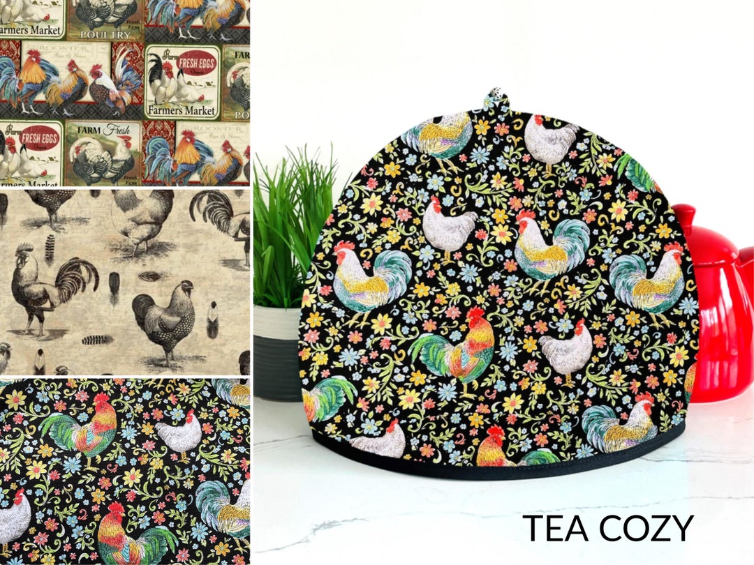 Floral Chickens Roosters. Custom Classic Tea Cosy. Teapot Warmer. Heat ...