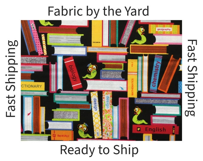Bookworm. School Library Fabric. Fabric by the Yard, Half Cut, Fat ...