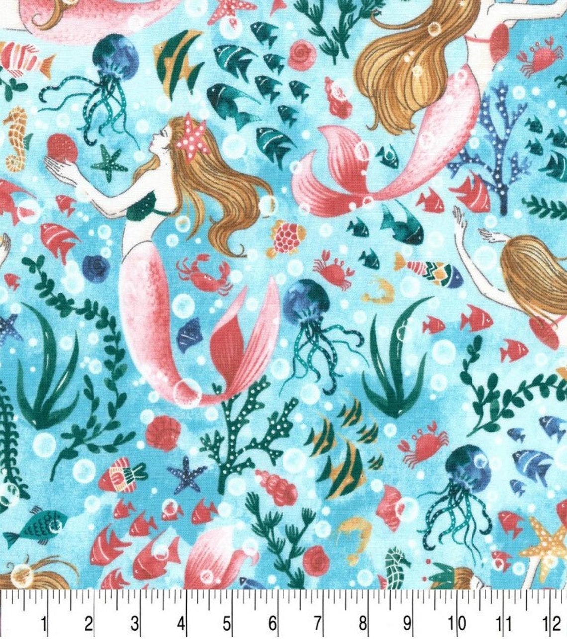 Mermaids. Mermaid Print Fabric. 100% Cotton. Fabric by the | Etsy