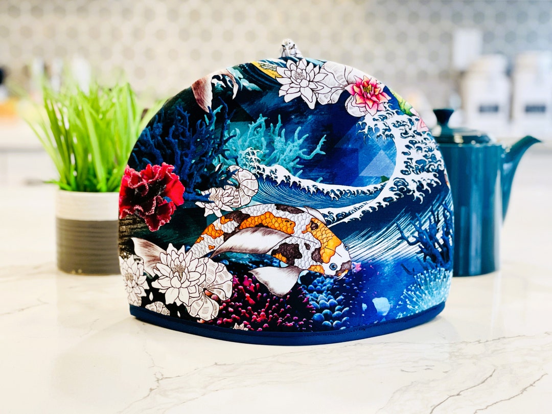 Ready to Ship. Koi Fish Blue. Custom Tea Cosy. Teapot Warmer. Heat ...