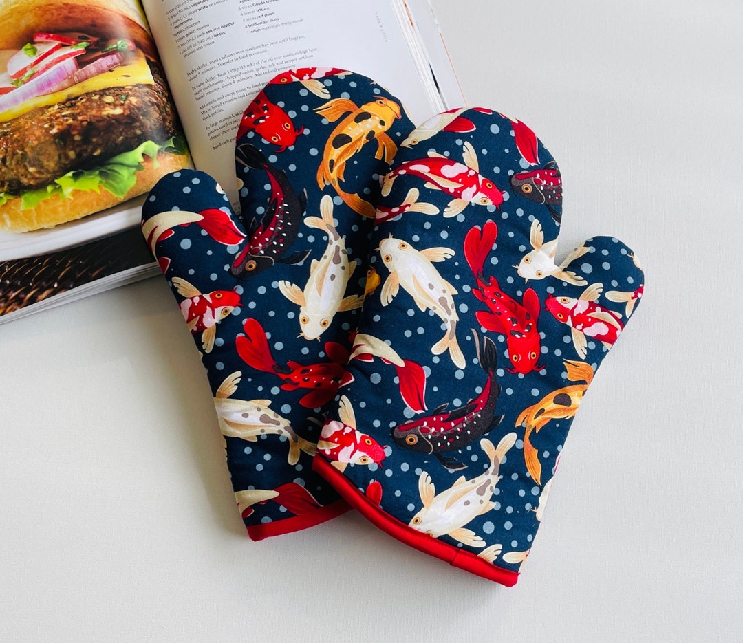 Ready to Ship. Koi Fish. Asian Inspired. Oven Mitt Gift Set, Potholder ...
