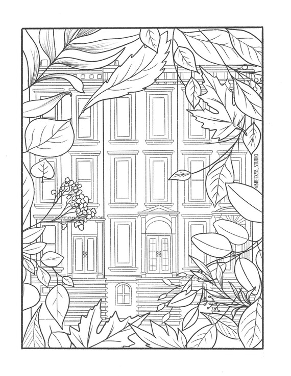 City in the Fall Printable Coloring Page | Etsy