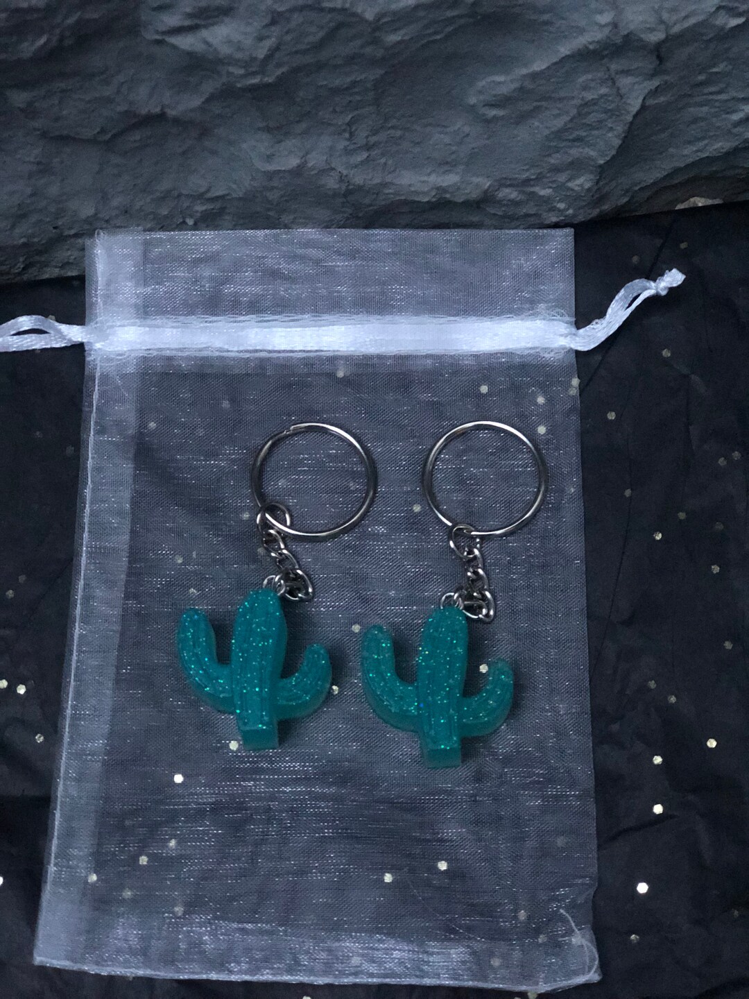 Crystal Blue Cactus Keychains - Etsy