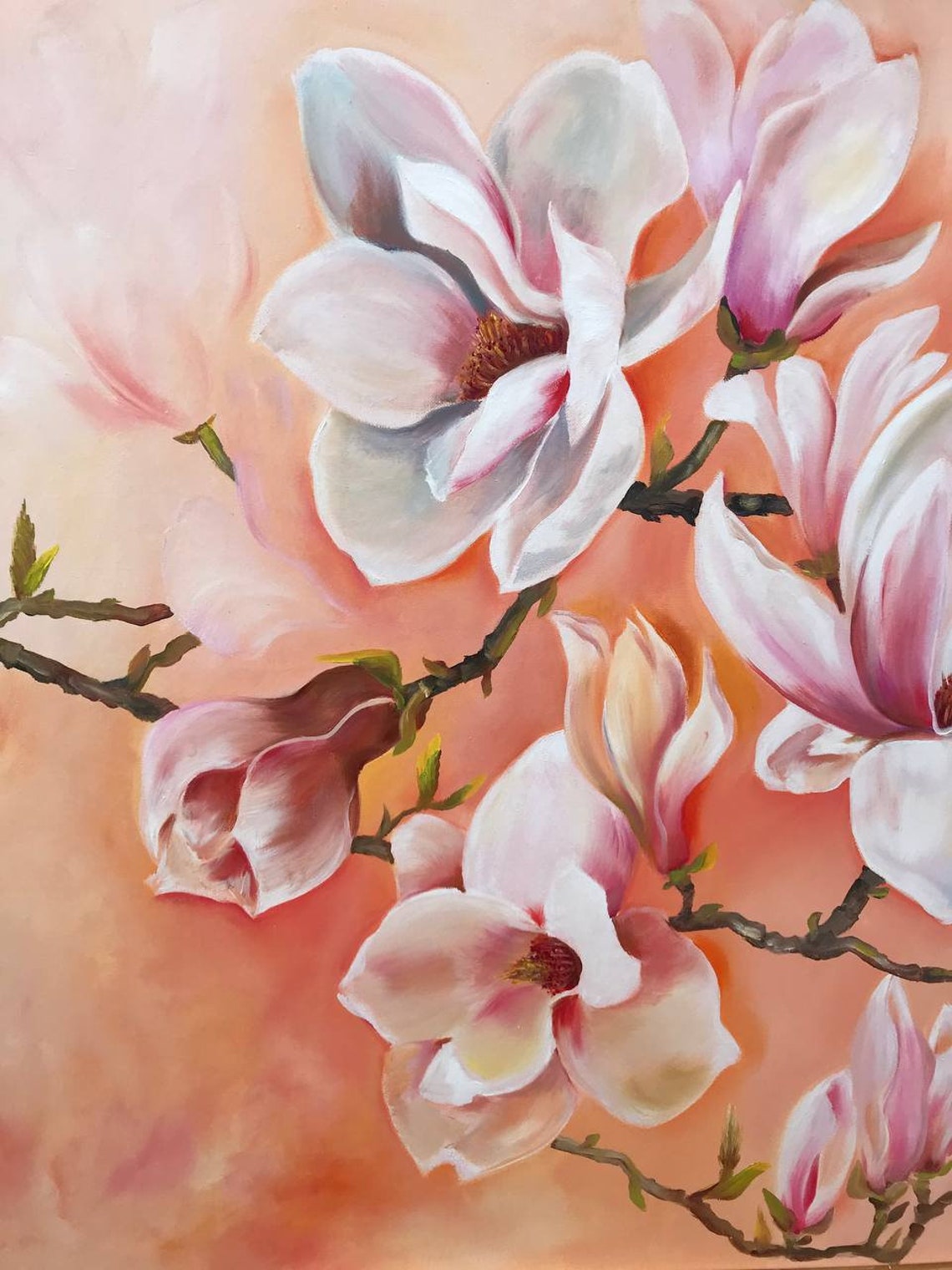 Magnolias on a Peach Background. Size 80*100cm - Etsy