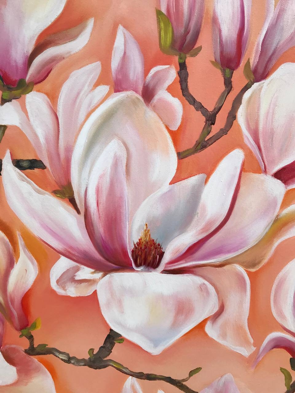 Magnolias on a Peach Background. Size 80*100cm - Etsy