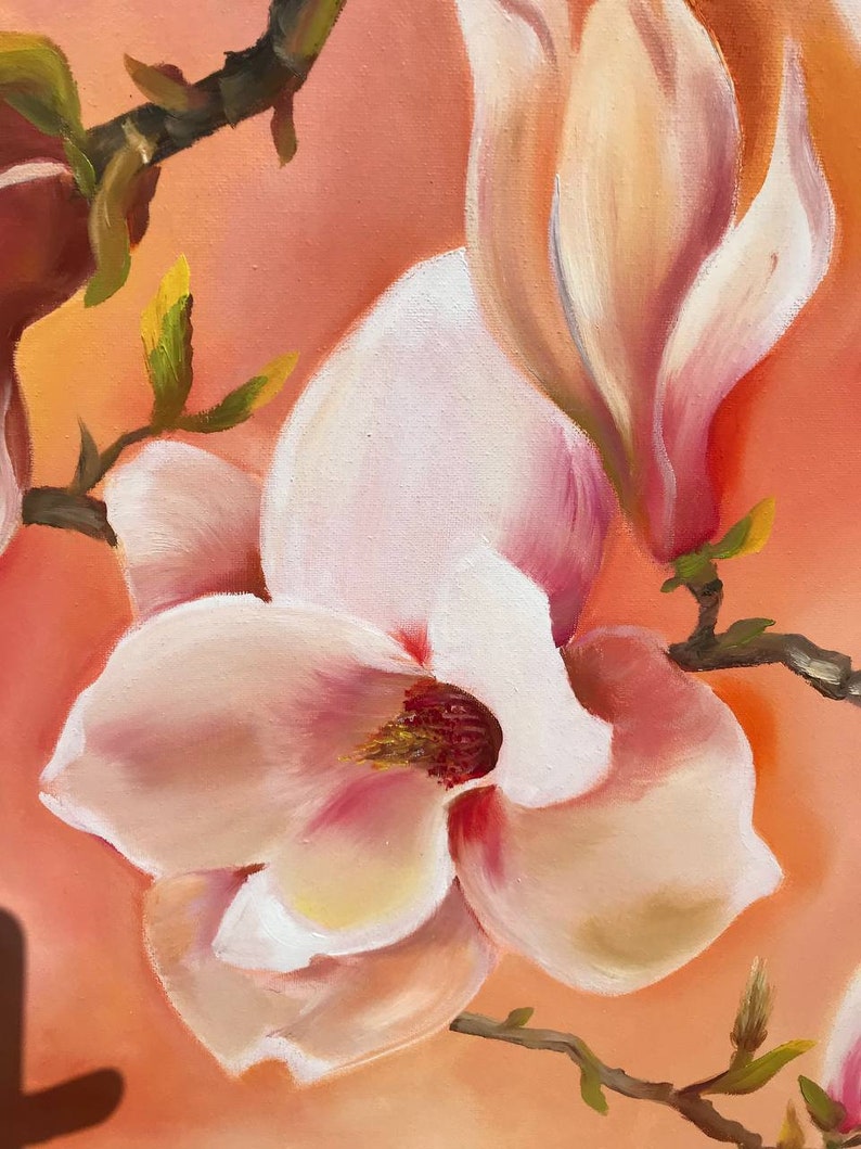 Magnolias on a Peach Background. Size 80*100cm - Etsy
