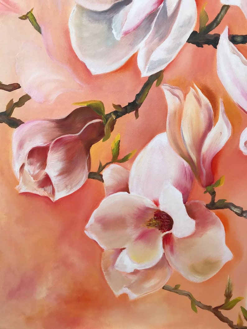 Magnolias on a Peach Background. Size 80*100cm - Etsy