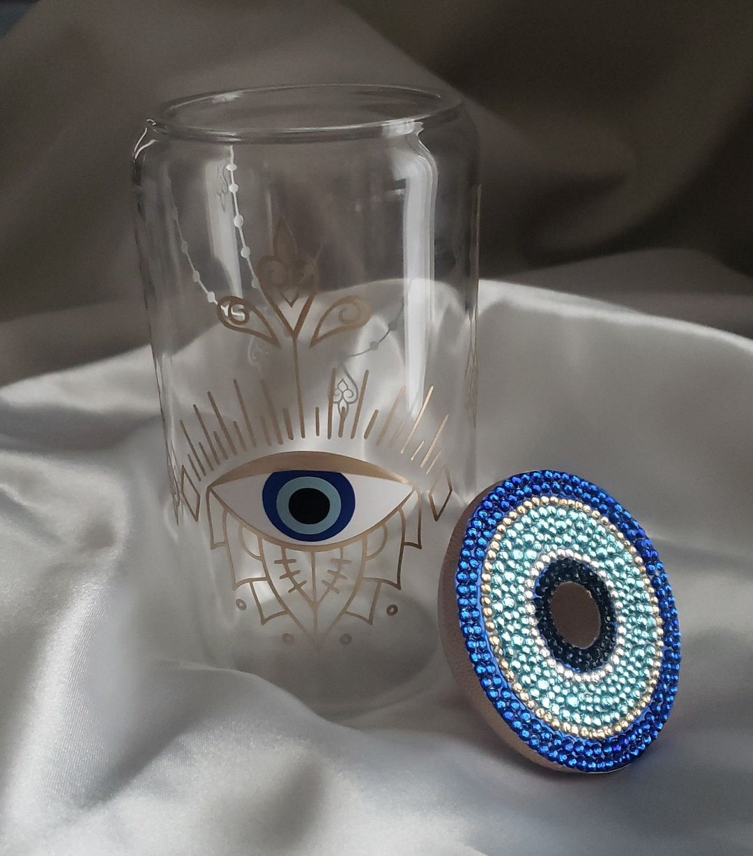 Evil Eye Libby Glass Cup |blinged Lid - Etsy