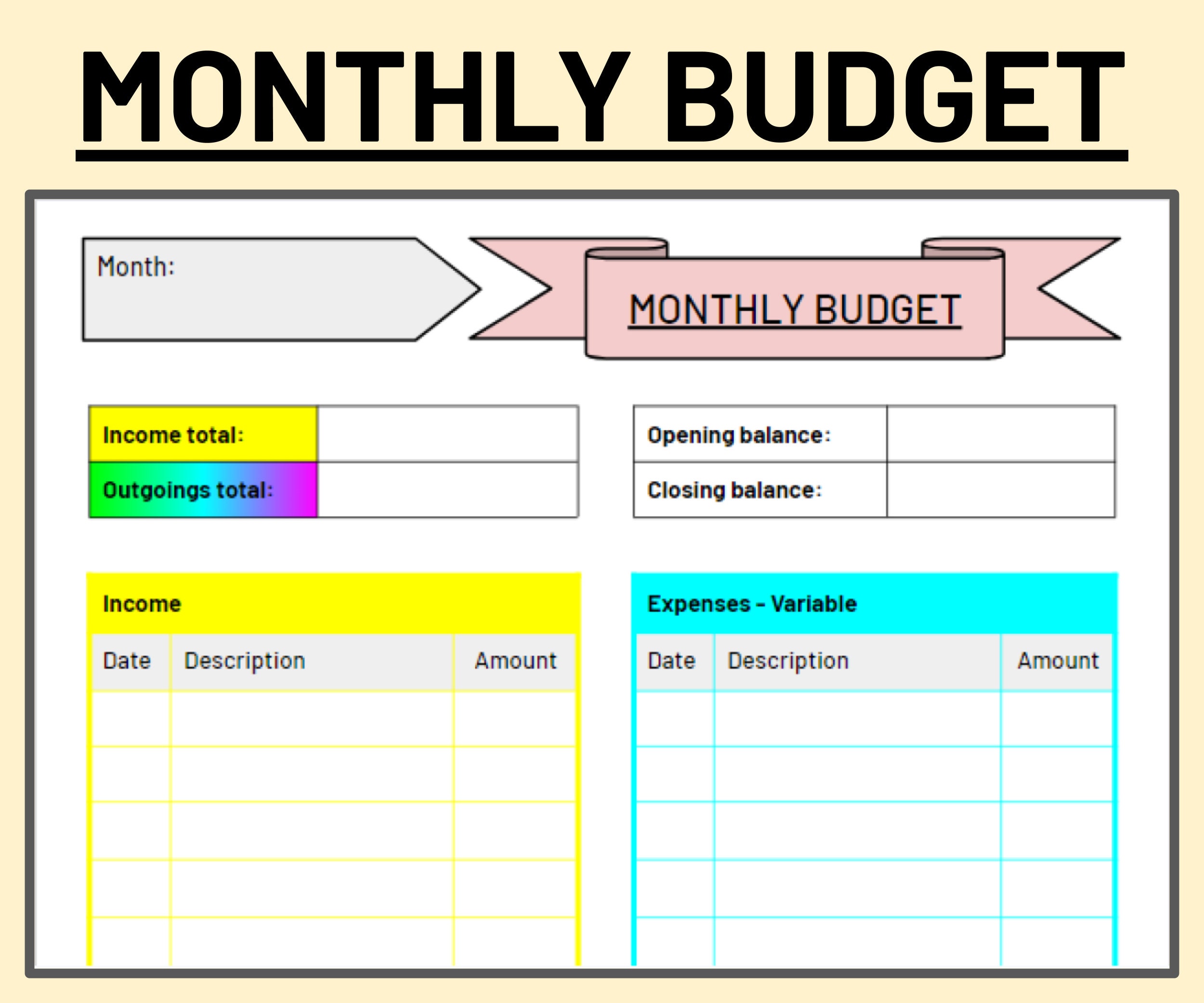 Monthly Budget Sheet - Printable [PDF, PPT and Google Drive] - Etsy