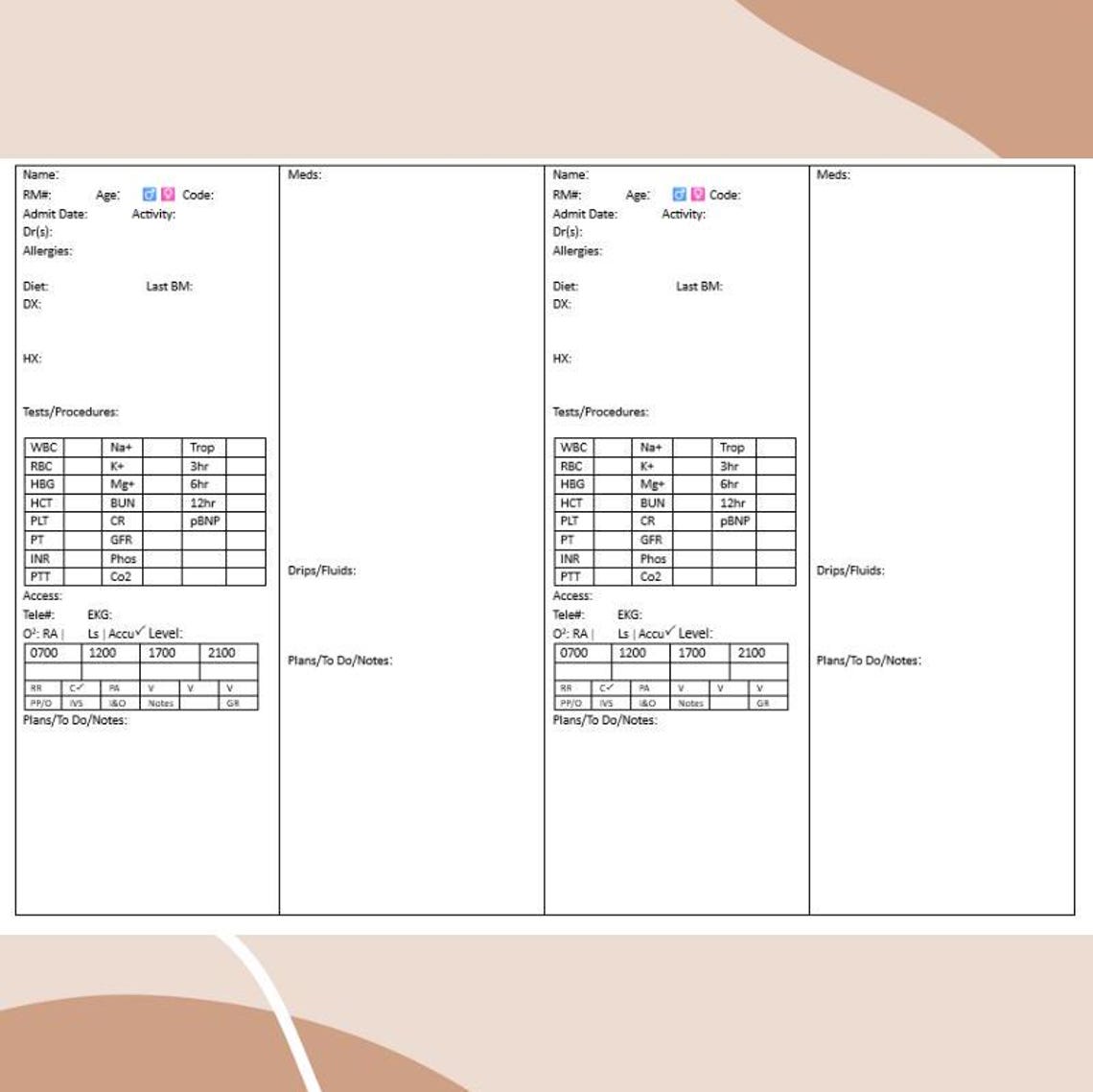 Printable Nursing Report Sheet Two Patients #1 - Etsy