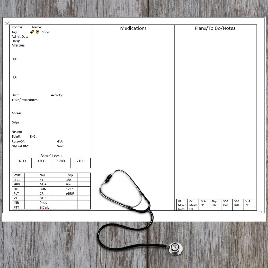 Printable Nursing Report Sheet One Patient #1 - Etsy