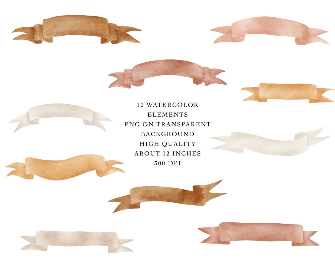 Boho Watercolor Ribbon Clipart Ribbon Clip Art Digital - Etsy