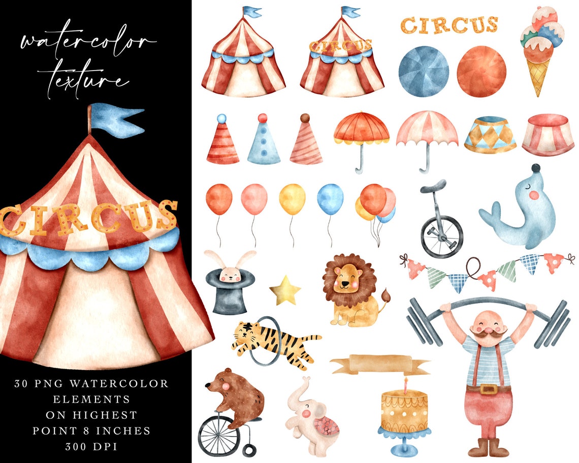 Circus Watercolor Clipart Set Circus Digital Elements PNG - Etsy
