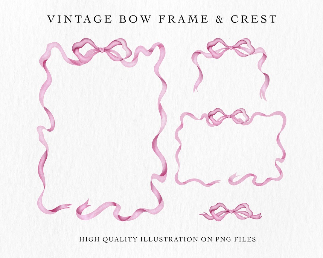 Vintage Pink Bow Wedding Frame and Crest, PNG Files Bow and Ribbon, Bow ...
