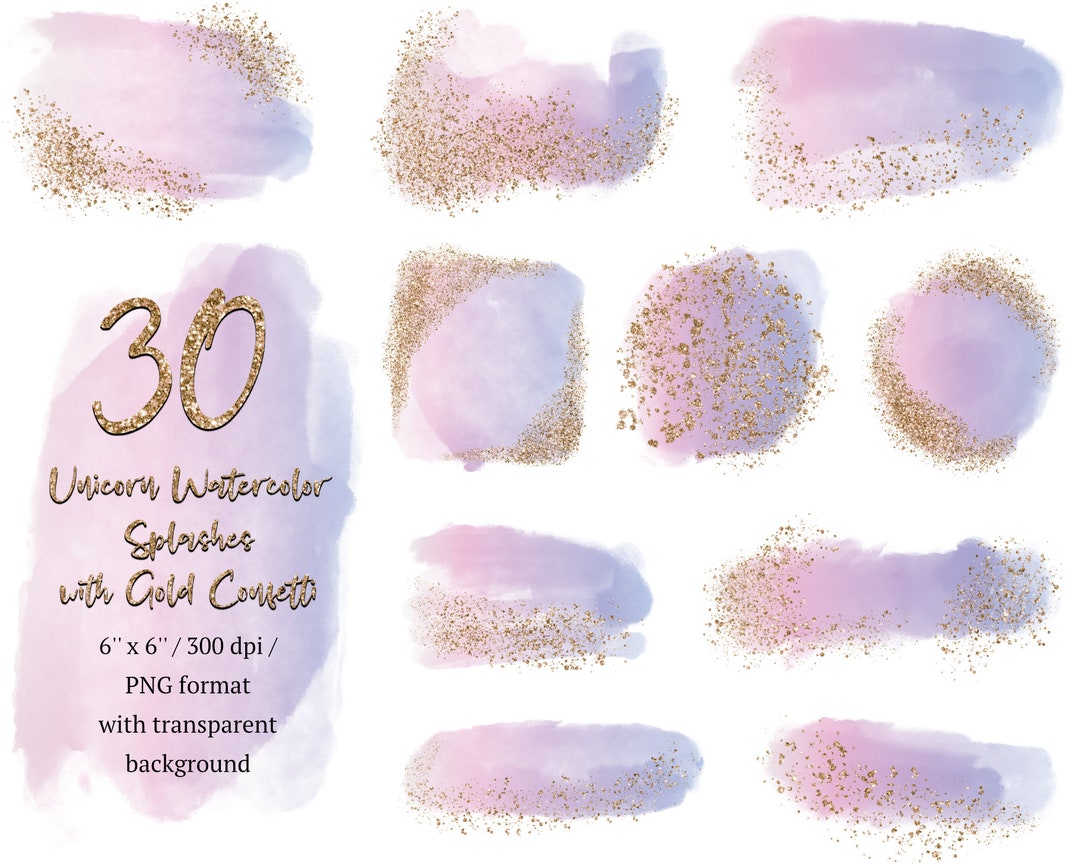 Rainbow and Gold Watercolor Elements Clipart, Watercolour Frames in ...