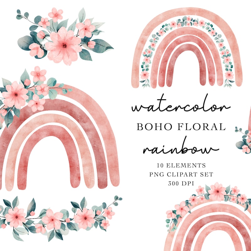 Boho Rainbow Flower Clipart - Etsy