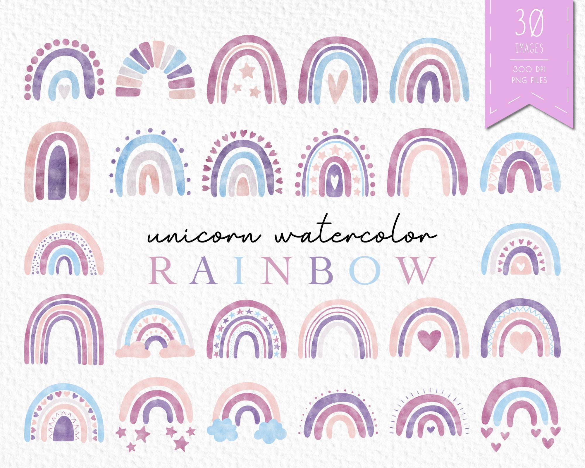 Unicorn Watercolor Rainbow Clipart Watercolor Rainbow Boho - Etsy