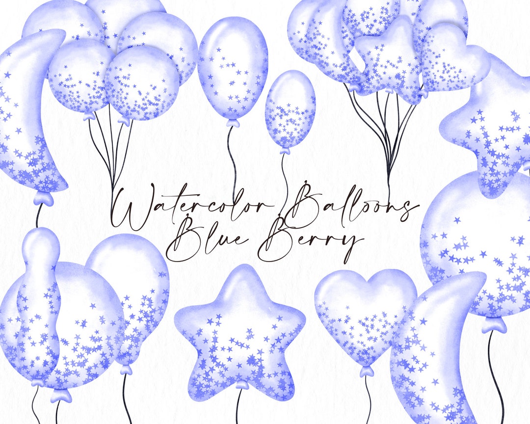Watercolor Blue Balloons Clipart, Balloons Clipart Set, Birthday ...