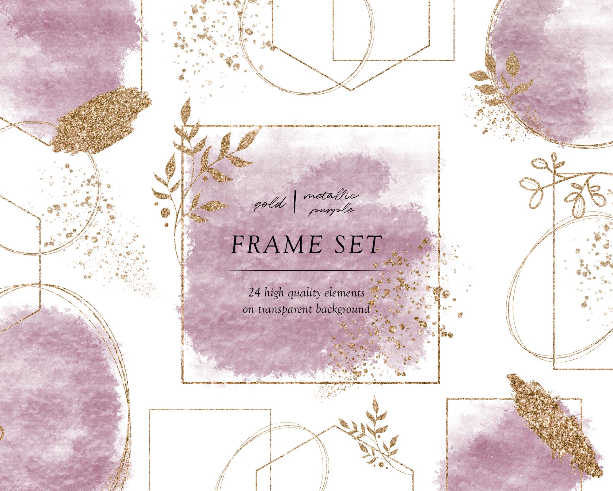Gold and Watercolor Frame Overlays Gold Foil Frames Gold | Etsy