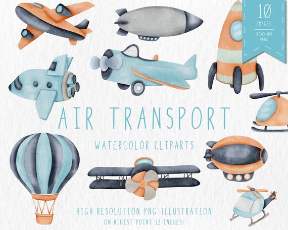 Air Transport Watercolor Clipart Cartoon Cute Air Transport - Etsy