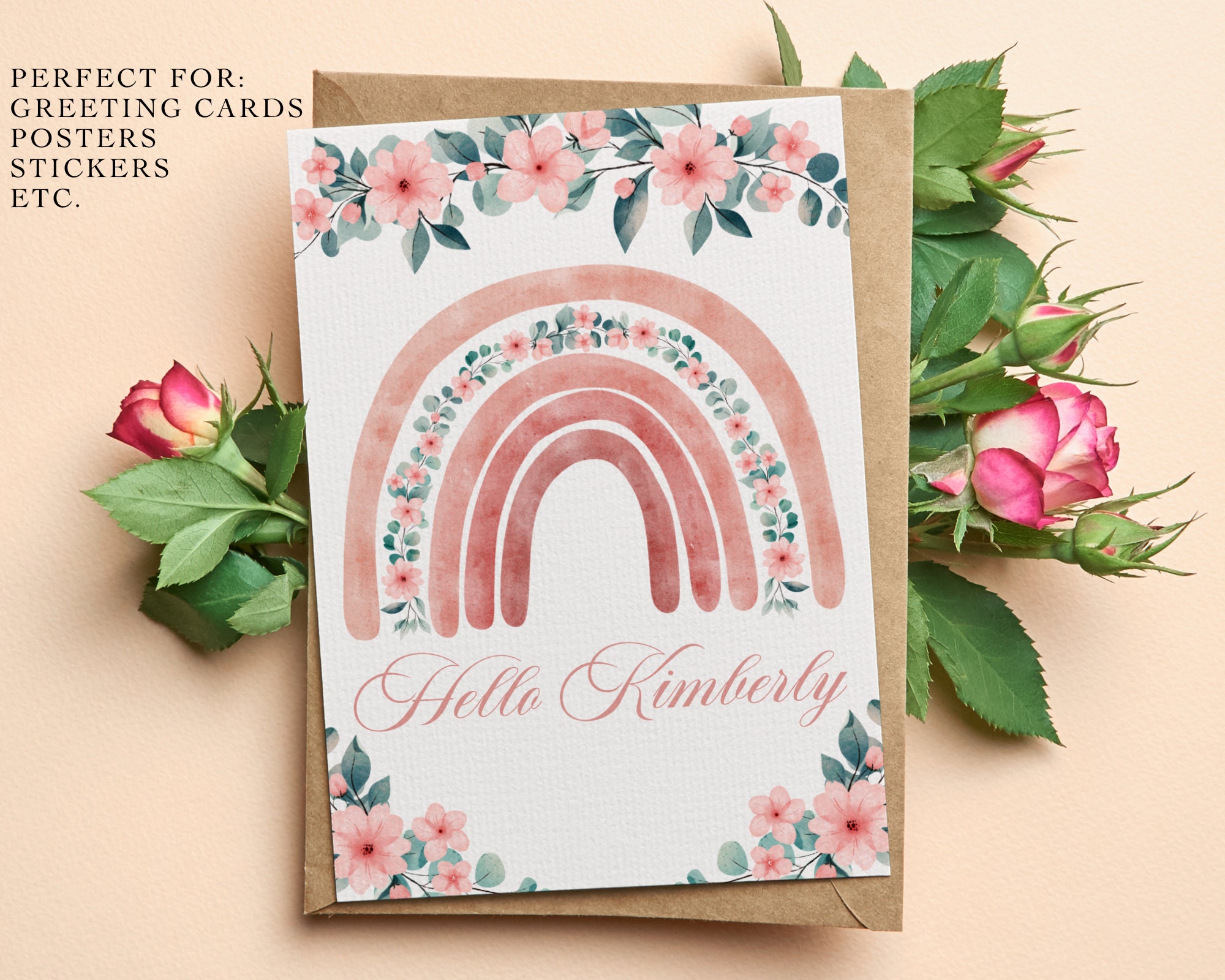 Boho Rainbow Floral Watercolor Clipart Set Pastel Dusty Pink - Etsy