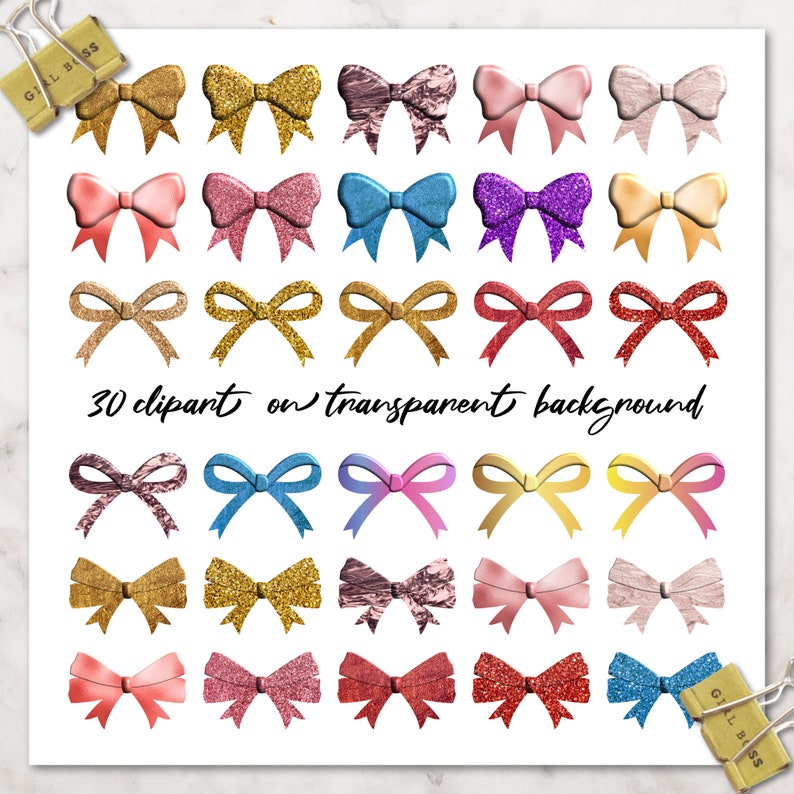 PNG Glitter Bows Clipart, Handdrawn Ribbon, Instant Download, Luxury ...