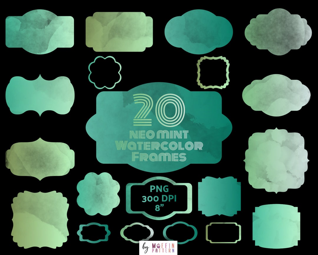 Clip Art Watercolor Frames Labels , Vintage Frames Clipart, Mint ...