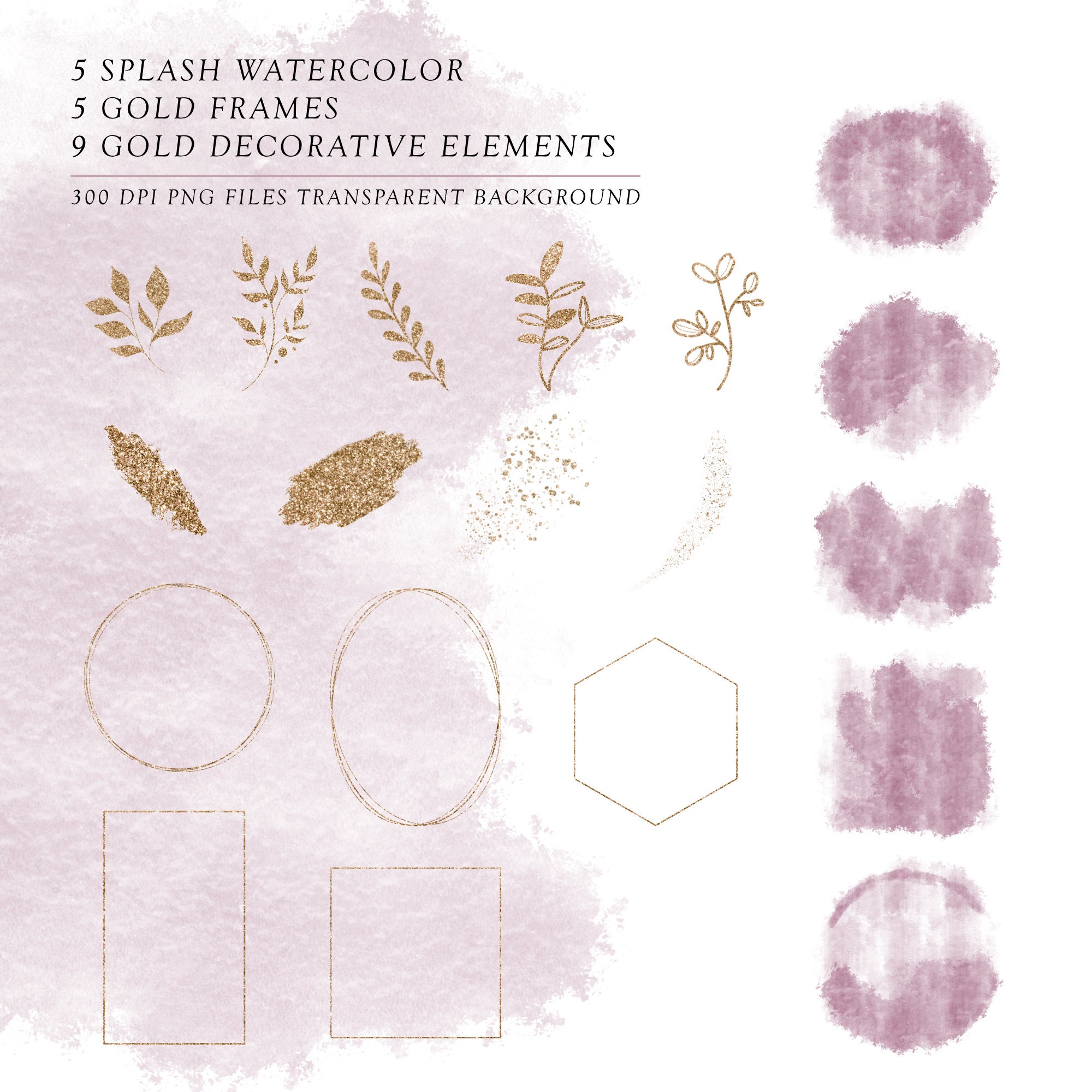 Gold and Watercolor Frame Overlays Gold Foil Frames Gold | Etsy