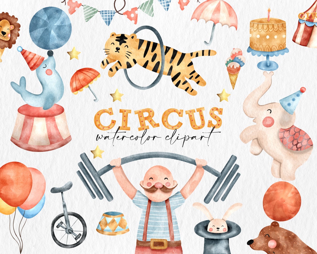 Circus Watercolor Clipart Set, Circus Digital Elements PNG, Circus ...