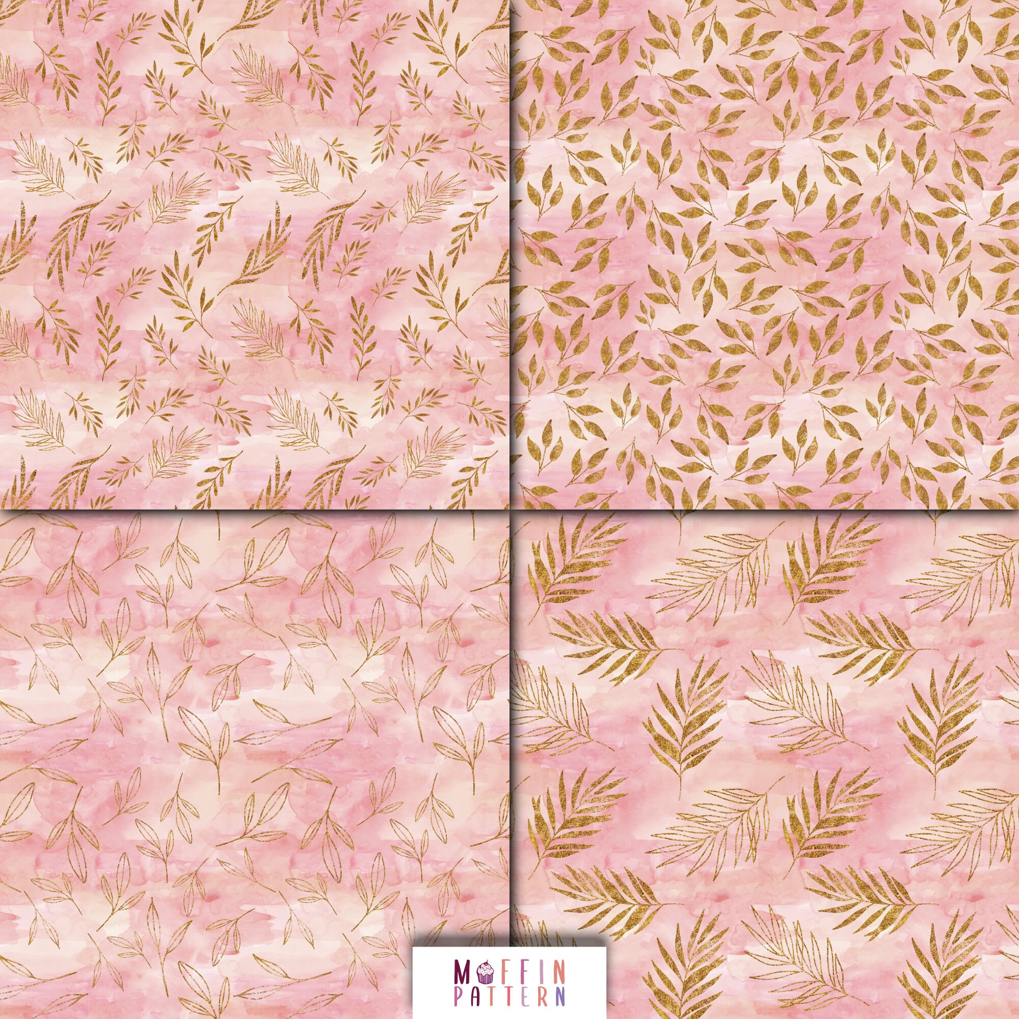 Gold and Pink Floral Seamless Digital Paperpink Background - Etsy