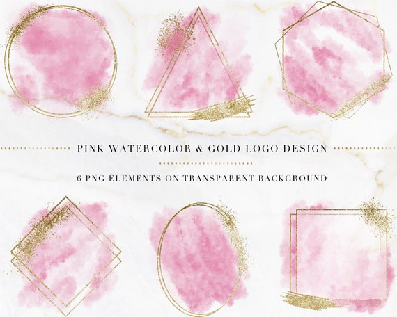 Pink Watercolor and Gold Frame Gold Foil Frames Floral Gold | Etsy