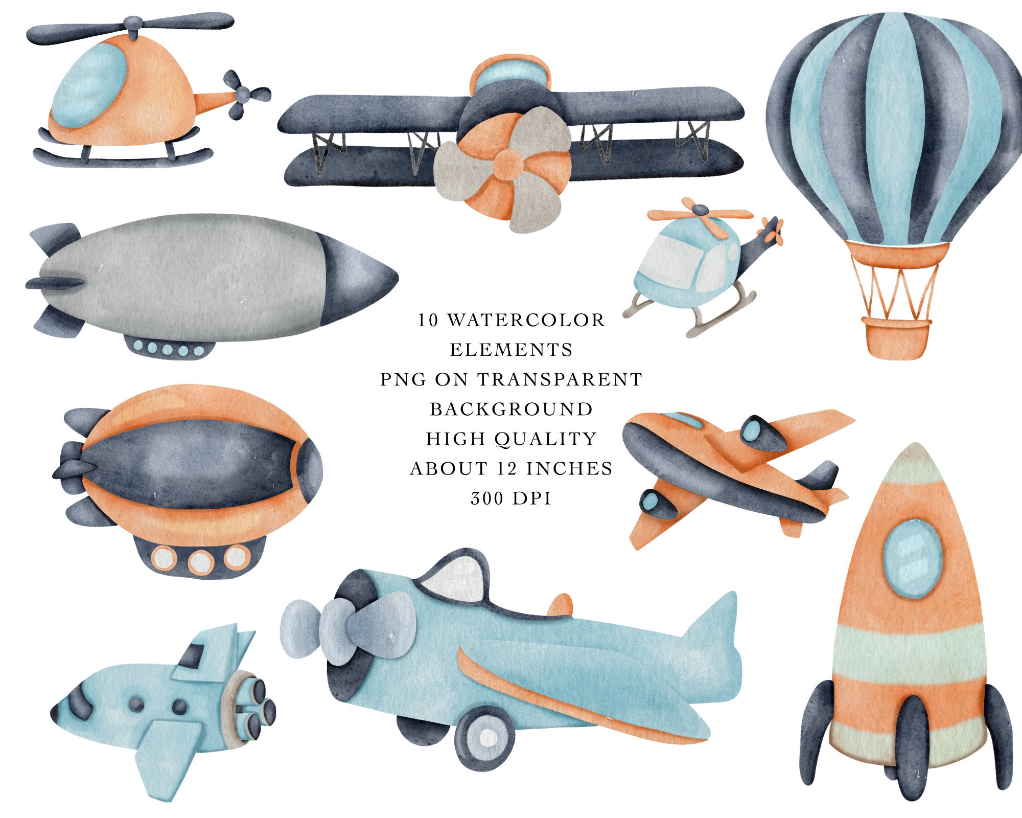 Air Transport Watercolor Clipart, Cartoon Cute Air Transport ...