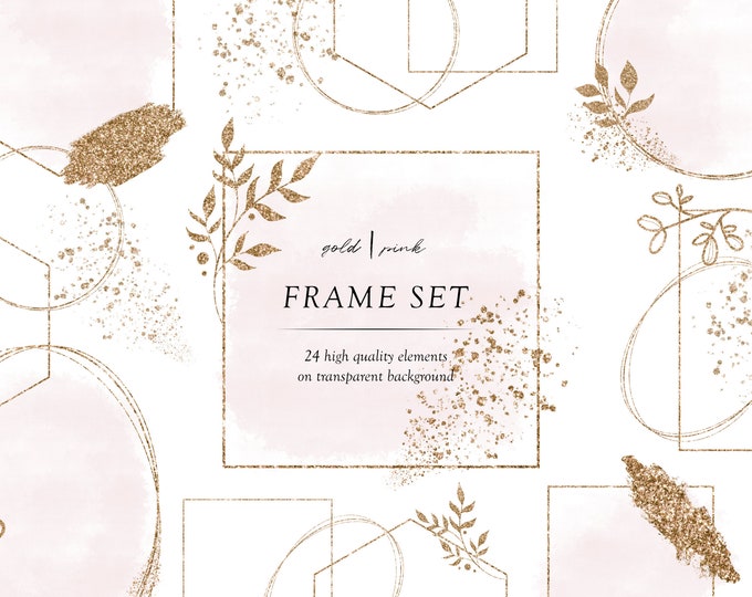 Gold and Watercolor Frame Overlays, Gold Foil Frames, Floral Gold ...