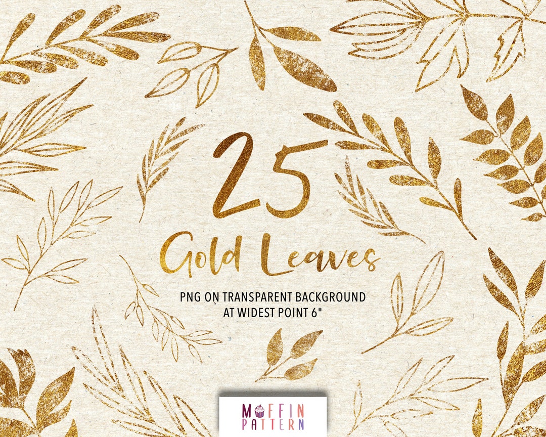 Gold Leaves Stamp Overlays, Gold Flowers, Foil Leaves Clip Art, Foil ...