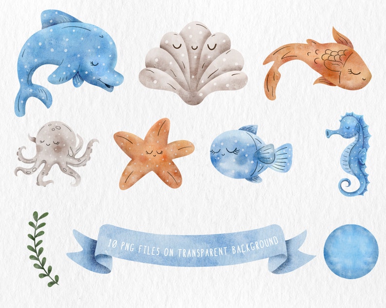 Under the Sea Watercolor Clipart, Watercolor Sea Clipart, Watercolor ...