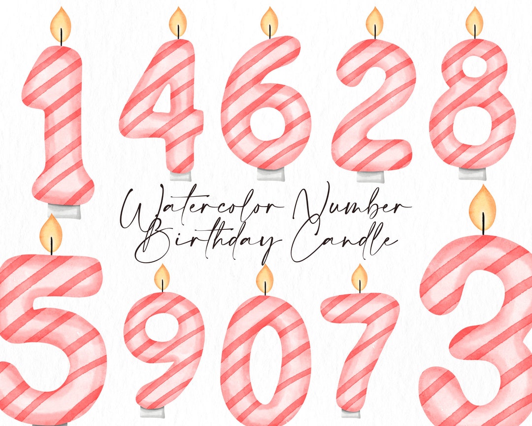 Watercolor Pink Candle Number, Watercolor Birthday Candle, Candle ...