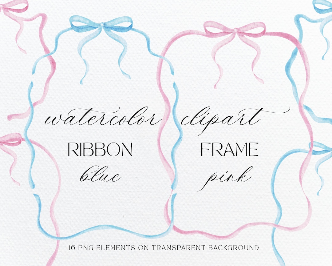 Watercolor Ribbon Frame Pink and Blue, Wedding Watercolor Clipart, Free ...