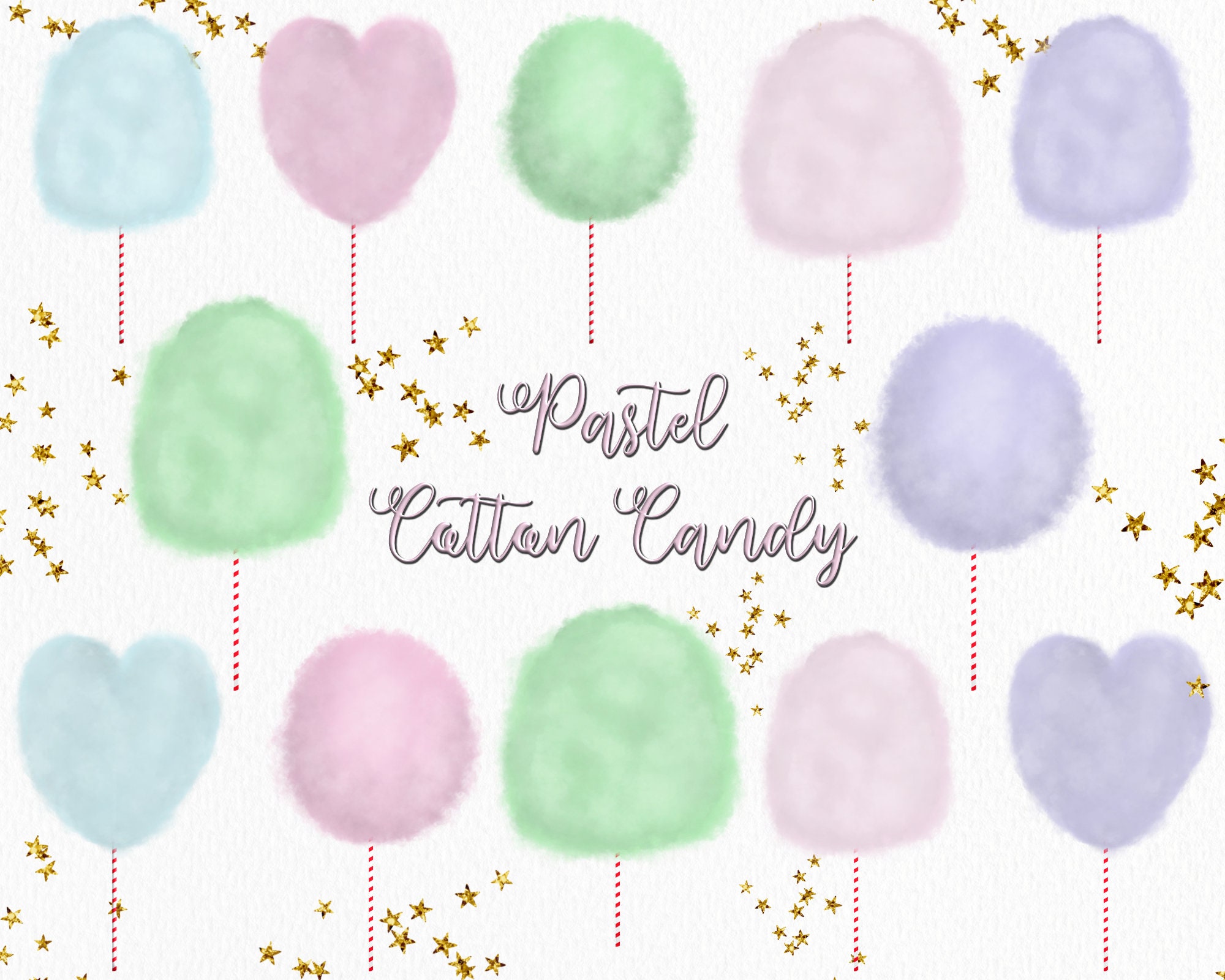 Watercolor Cotton Candy Clip Art Set Fluff Illustrations - Etsy