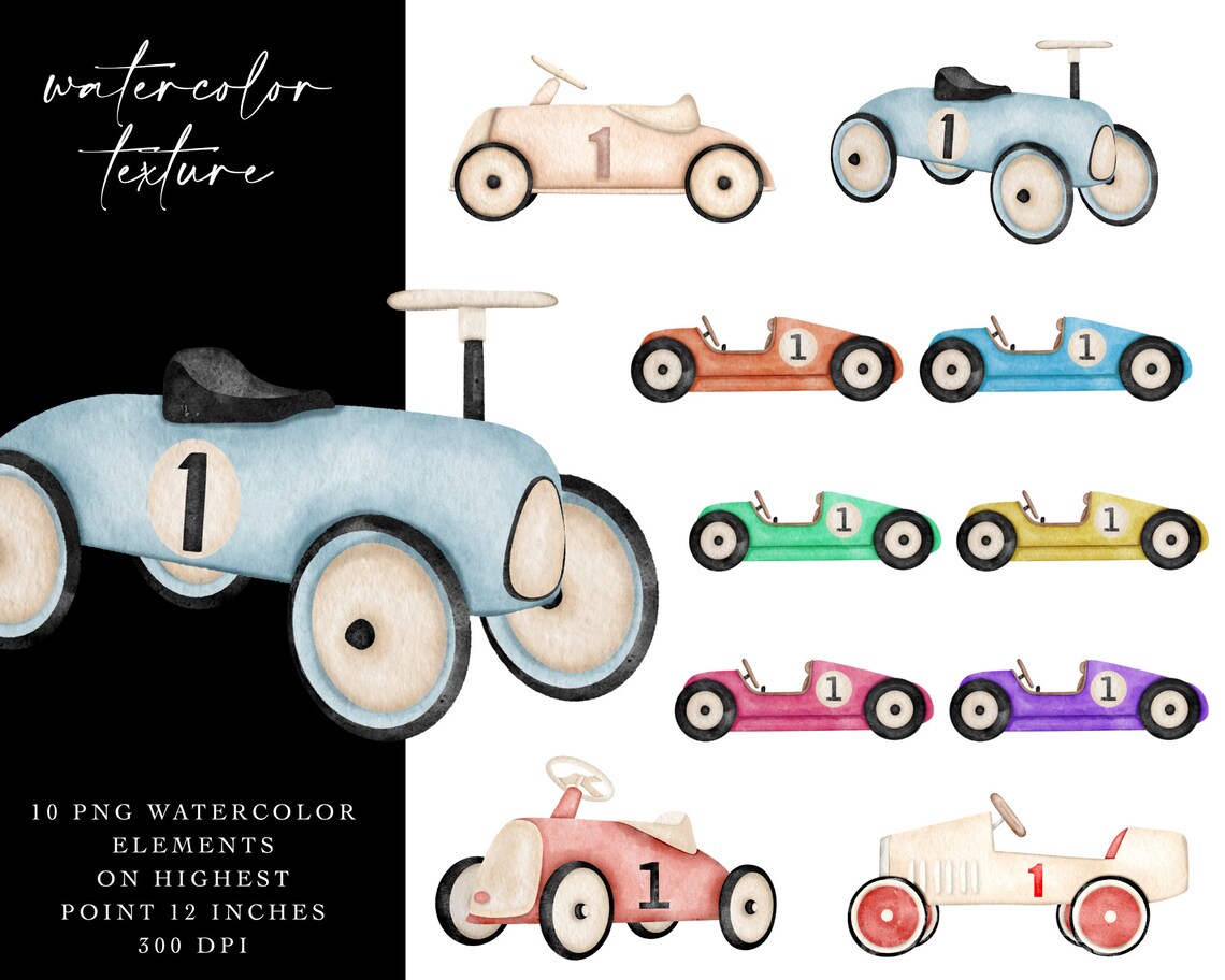 Vintage Watercolor Cars Clipart Cartoon Cute Cars Watercolor - Etsy