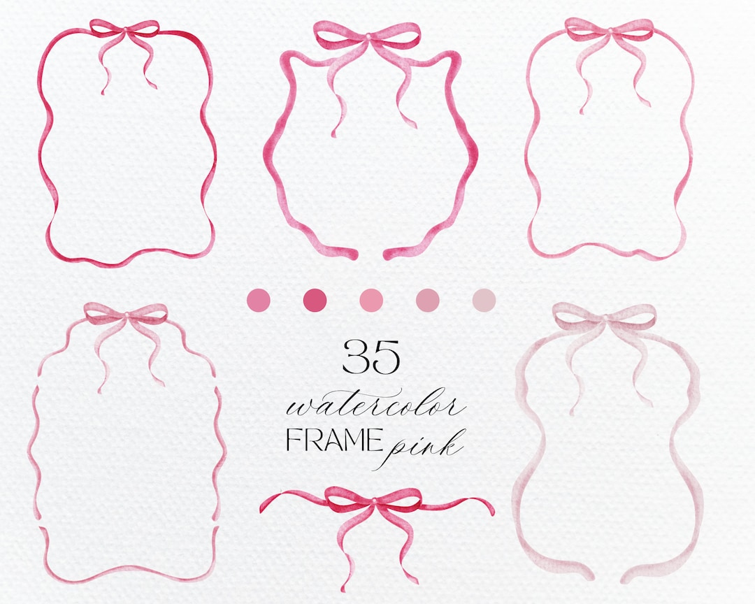 Watercolor Cute Bows and Ribbons Frame, Pink Tiny Bow Border for Baby ...