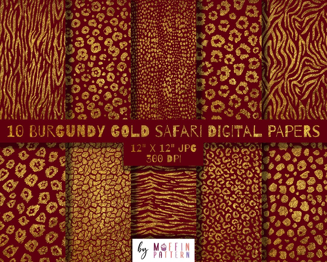 Gold and Burgundy Animal Skins Digital Paper, Seamless Gold African ...