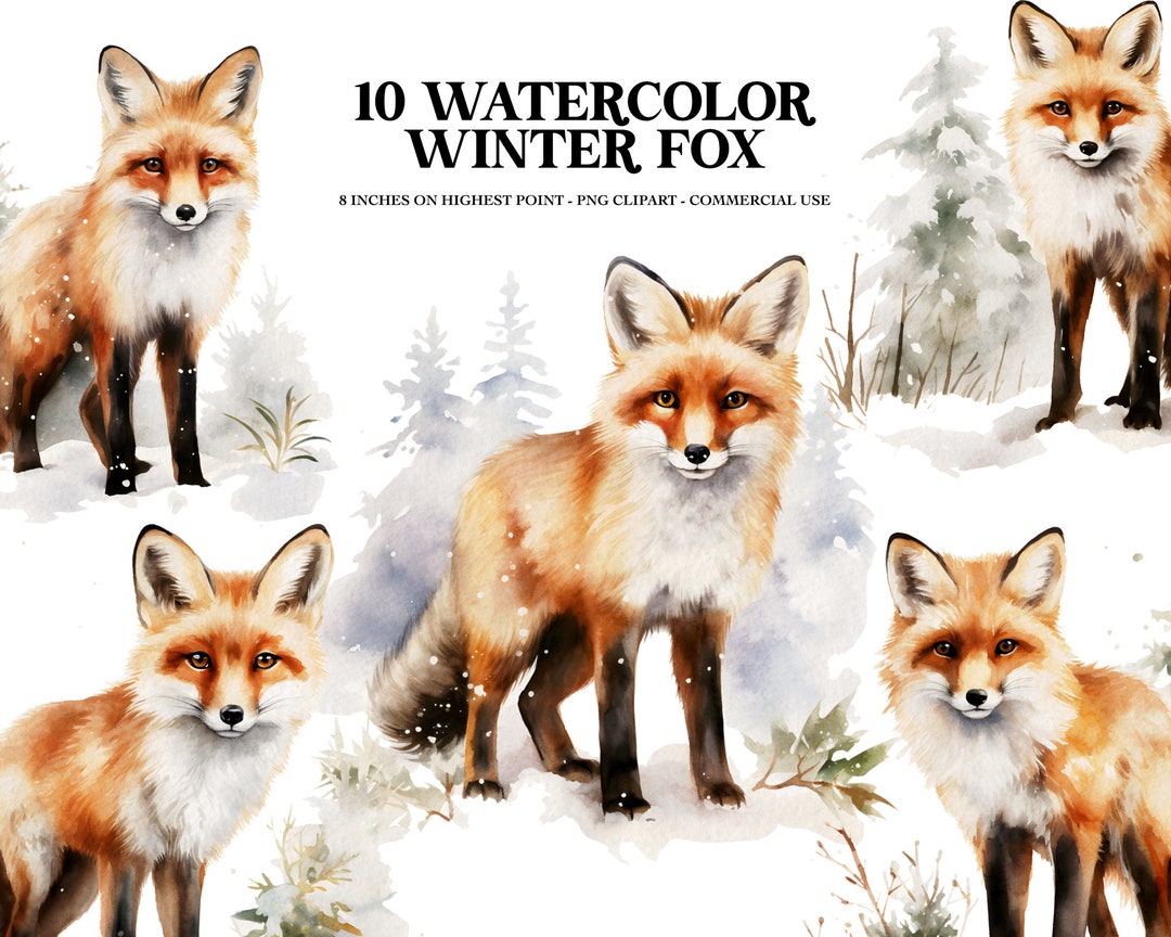 Watercolor Winter Fox, Watercolor Winter Forest, Watercolor Poster ...