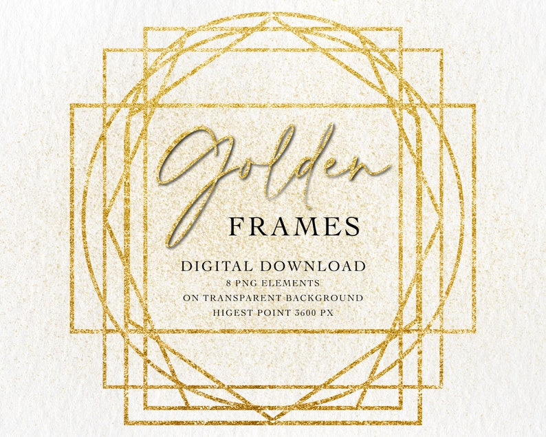 Golden Frames Wedding Invitation Card Gold Border Digital - Etsy