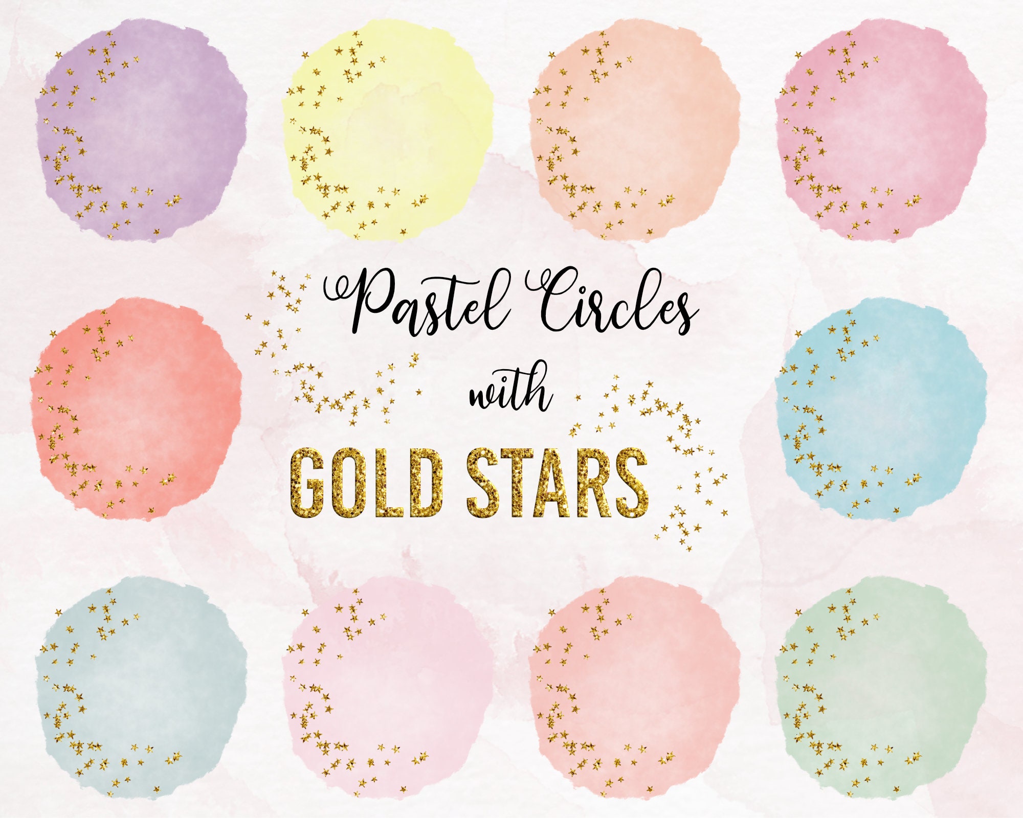 Sparkling Pastel Circles Clipart, Rainbow Circles With Glitter Stars ...