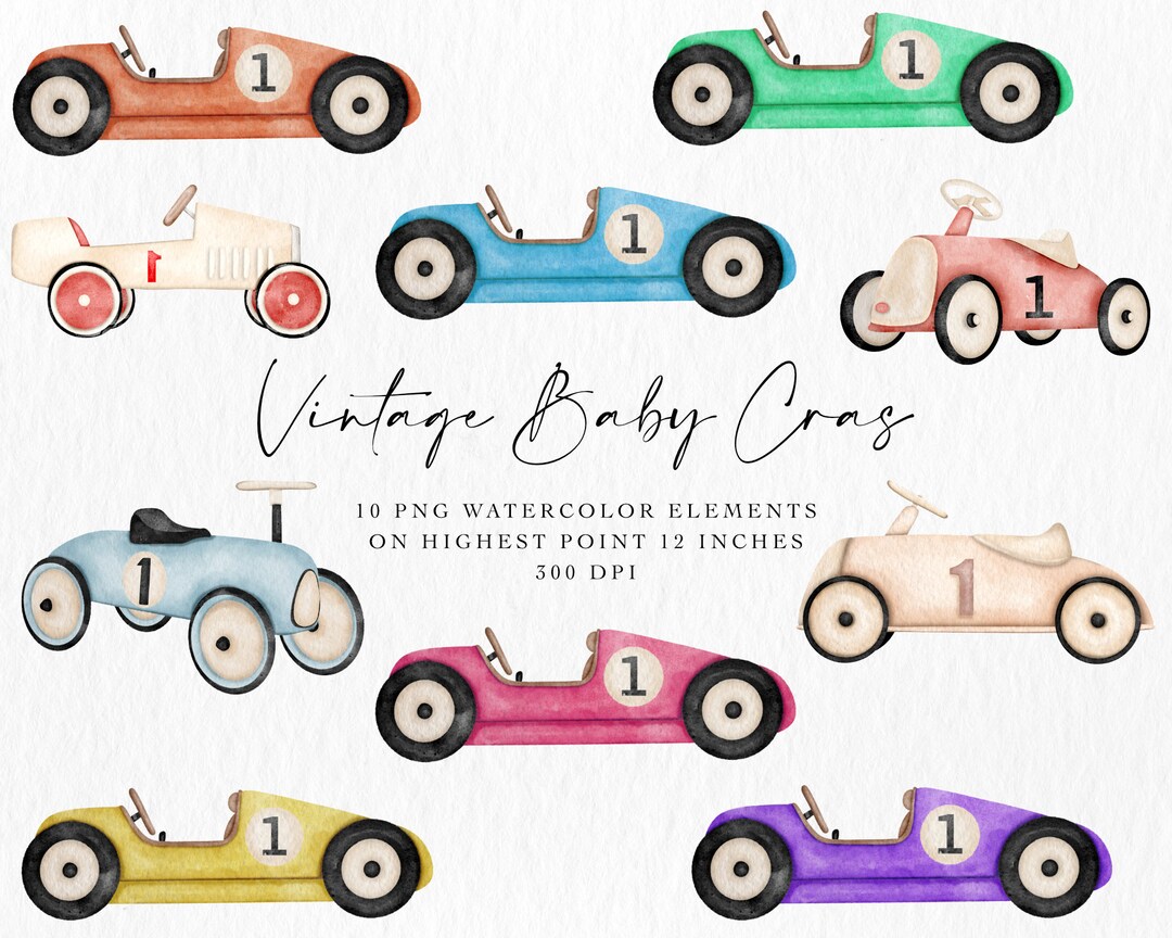 Vintage Watercolor Cars Clipart, Cartoon Cute Cars, Watercolor Boy ...
